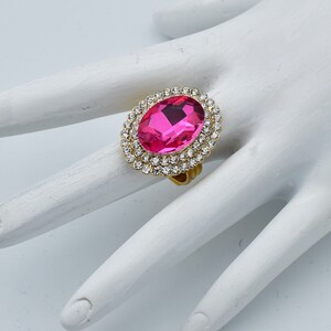 Oval Pink Cocktail Ring With Clear Rhinestones Crystal Ring - Etsy