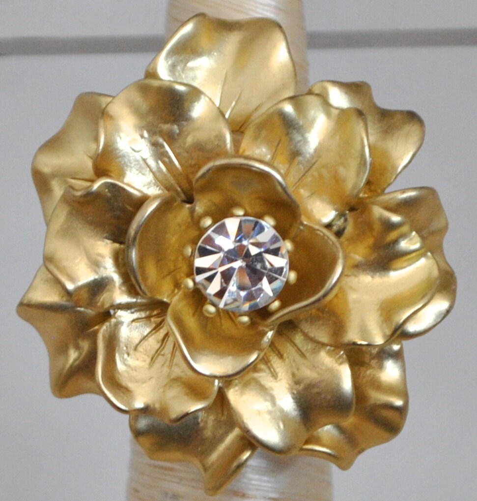 Flower Ring Rhinestone Gold Ring Cocktail Ring Gift for Women - Etsy