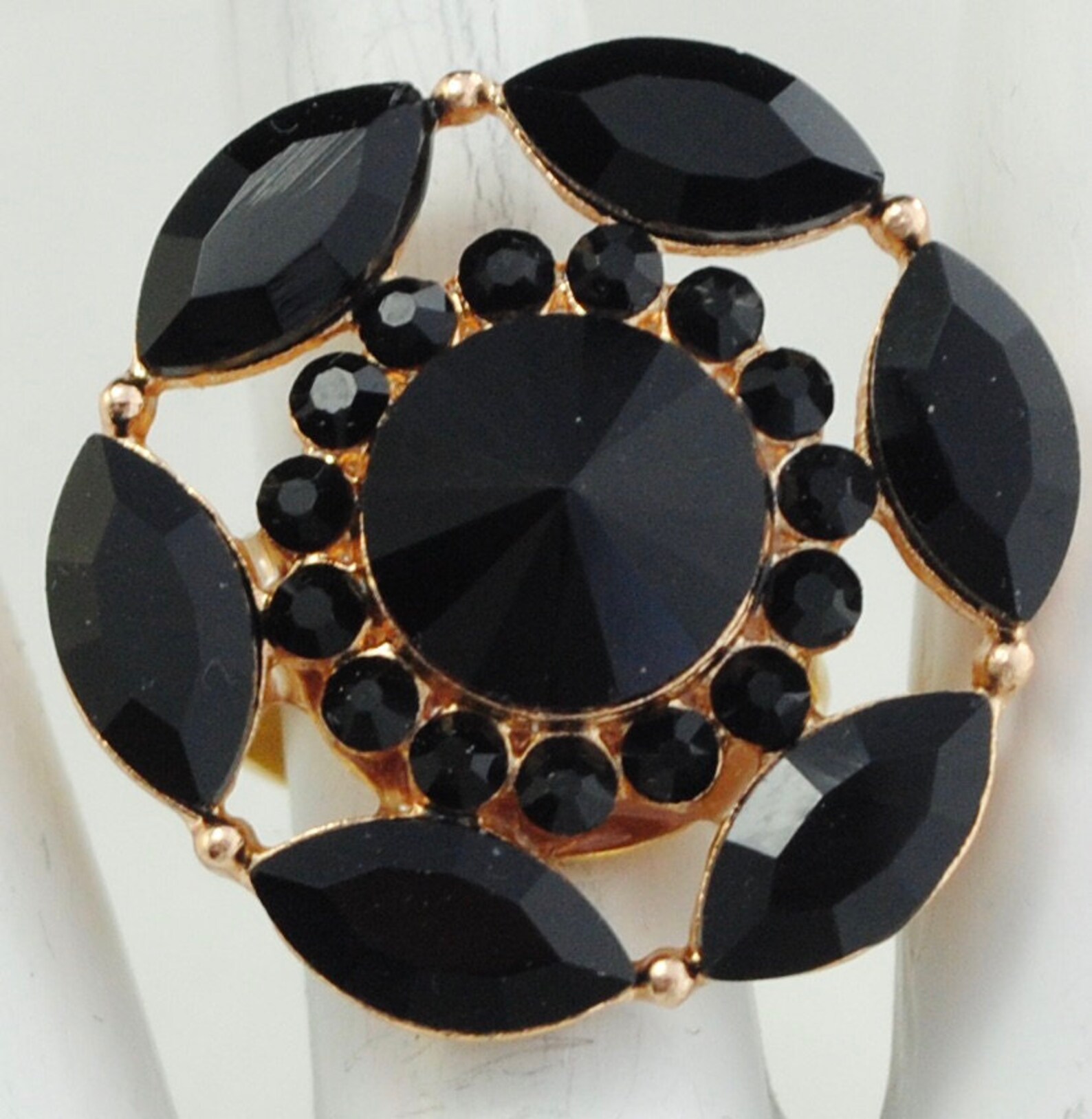 Black Cocktail Ring Rhinestones Gold Ring Gift for Women | Etsy