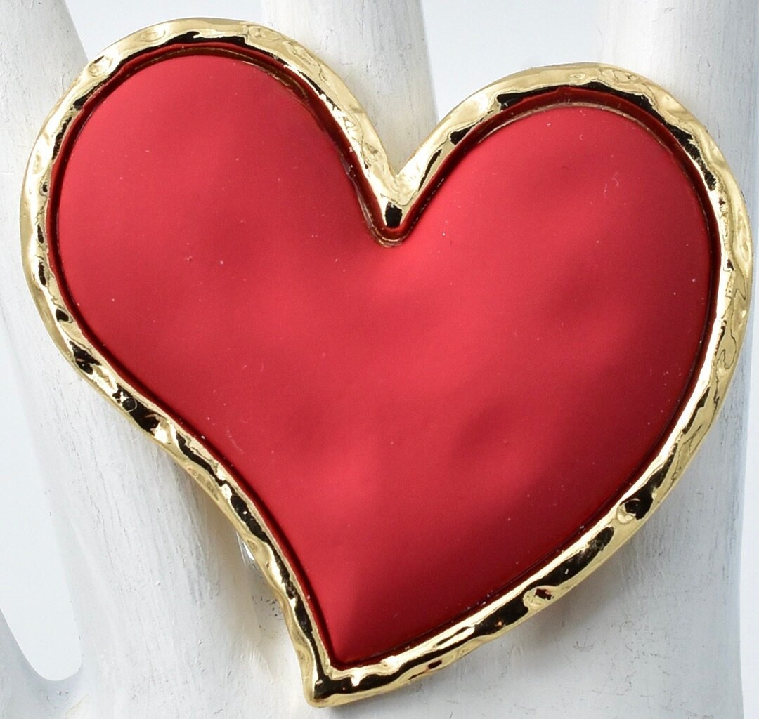 Oversized Red Heart Ring Valentine's Day Ring Gold Ring Adjustable Ring ...