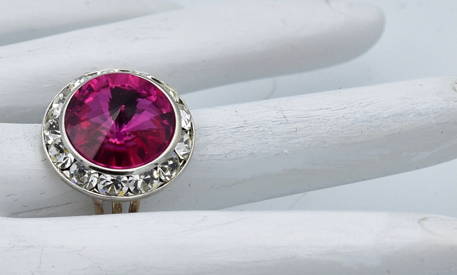 Pink Cocktail Ring With Clear Rhinestones Petite Silver Ring - Etsy