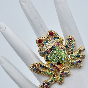 Multicolor Rhinestone Frog Ring Gold Ring Summer Jewelry Adjustable ...