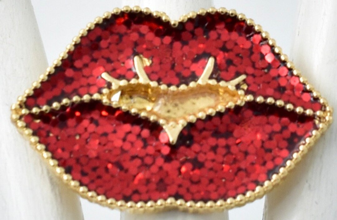 Sparkly Red Lips Ring Valentine's Day Ring Gold Ring Adjustable Ring - Etsy