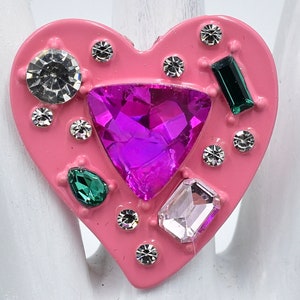 Pink Heart Ring With Rhinestones Valentine's Day Gift Adjustable Ring ...