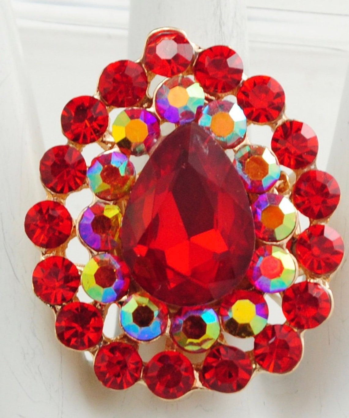 Red Teardrop Ring AB Rhinestones Holidayjewelrygift for - Etsy