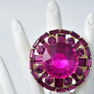 Fuchsia Cocktail Ring Oversized Round Ring Fuchsia Rhinestones ...