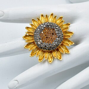 Sunflower Ring With Rhinestones Flower Jewelry Adjustable Ring | Etsy
