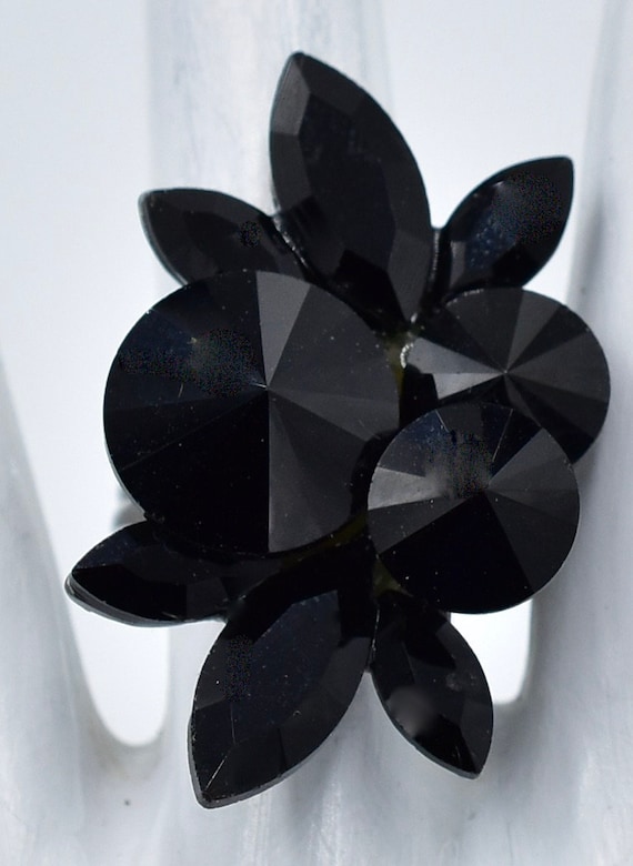 Black Rhinestone Ring Crystal Ring Abstract Ring Adjustable - Etsy