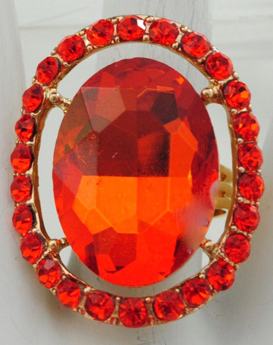 Orange Cocktail Ring Rhinestones Oval Ring Big Ring Gift for - Etsy