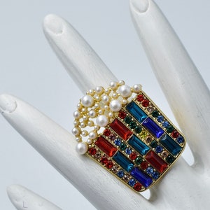 Popcorn Ring Rhinestones &pearls Gold Ring Colorful Ring Adjustable ...