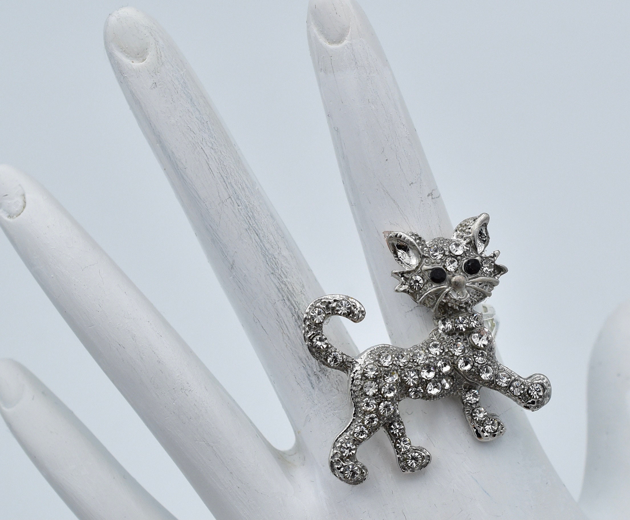 Rhinestone Cat Ring Silver Ring Pet Jewelry Adjustable Ring | Etsy
