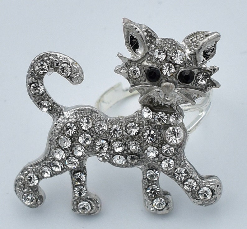 Rhinestone Cat Ring Silver Ring Pet Jewelry Adjustable Ring - Etsy