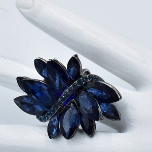 Navy Blue Cocktail Ring Marquise Rhinestone Ring Crystal Ring ...