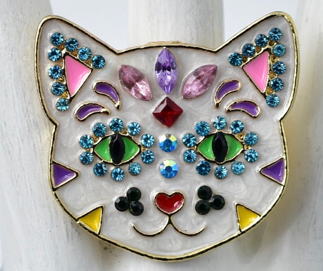 Rhinestone Cat Ring Colorful Ring Gold Ring Pet Jewelry Adjustable Ring ...