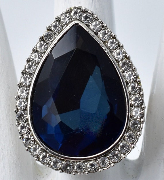 Blue Teardrop Ring Crystal Ring Silver Ring Adjustable Ring - Etsy