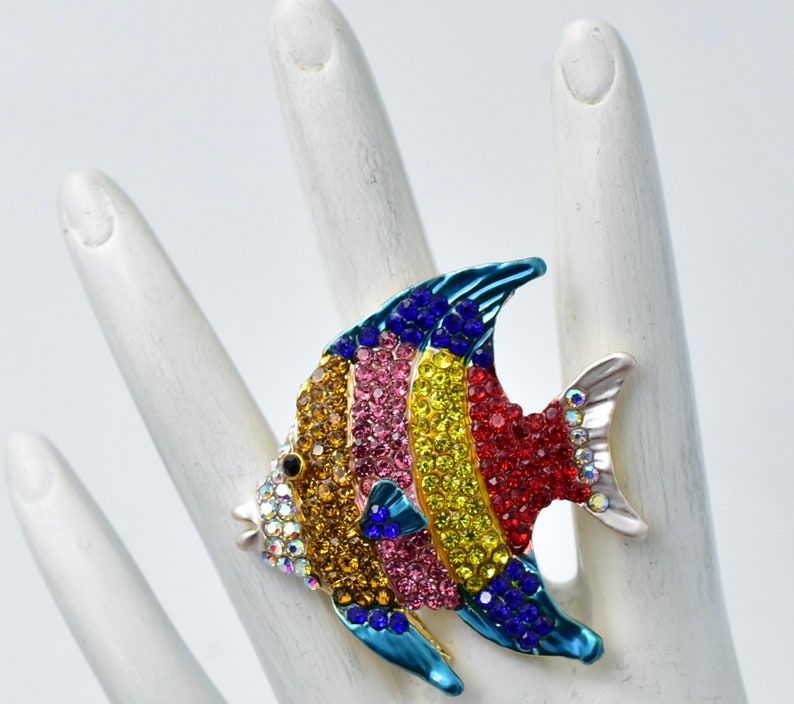 Rhinestone Fish Ring Multicolor Rhinestones Striped Ring - Etsy