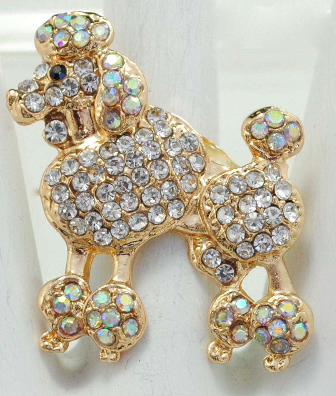 Rhinestone Poodle Ring - Aurora Borealis Adjustable Gold Ring - Etsy