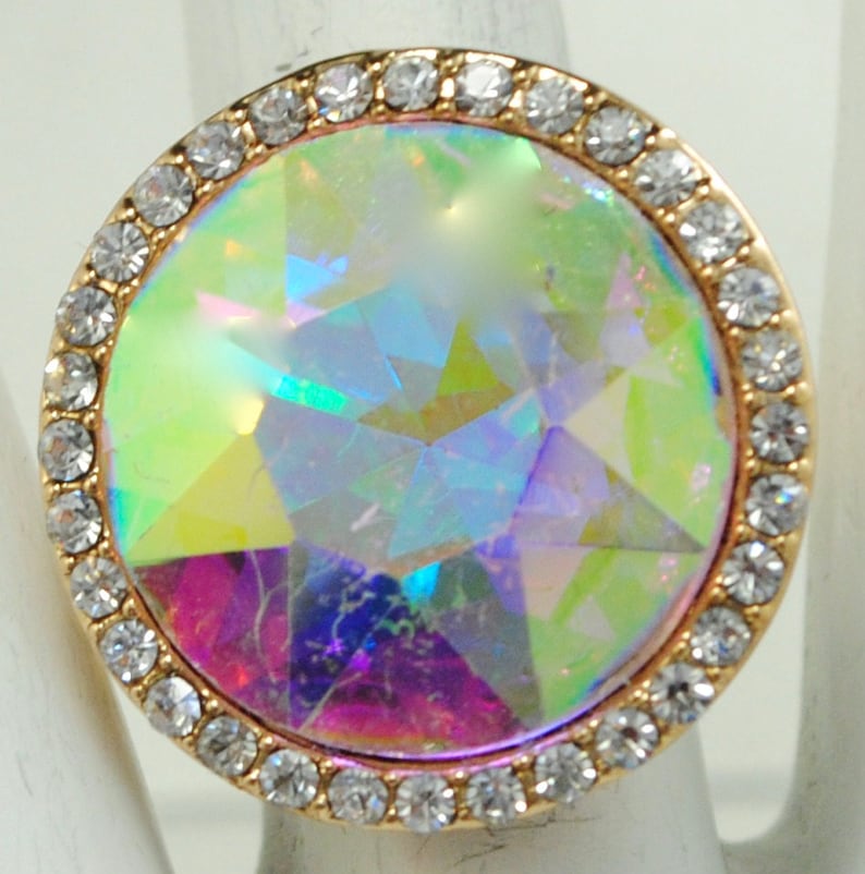 Iridescent Cocktail Ring Rhinestone Ring Gift For Women | Etsy