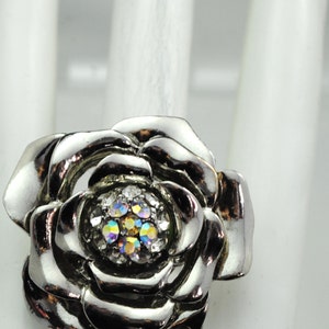 Silver Flower Ring AB Rhinestones Gift for Her Cocktail Ring Adjustable ...