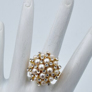 Pearl & Rhinestone Ring, Small Gold Ring, Gift for Women Adjustable ...
