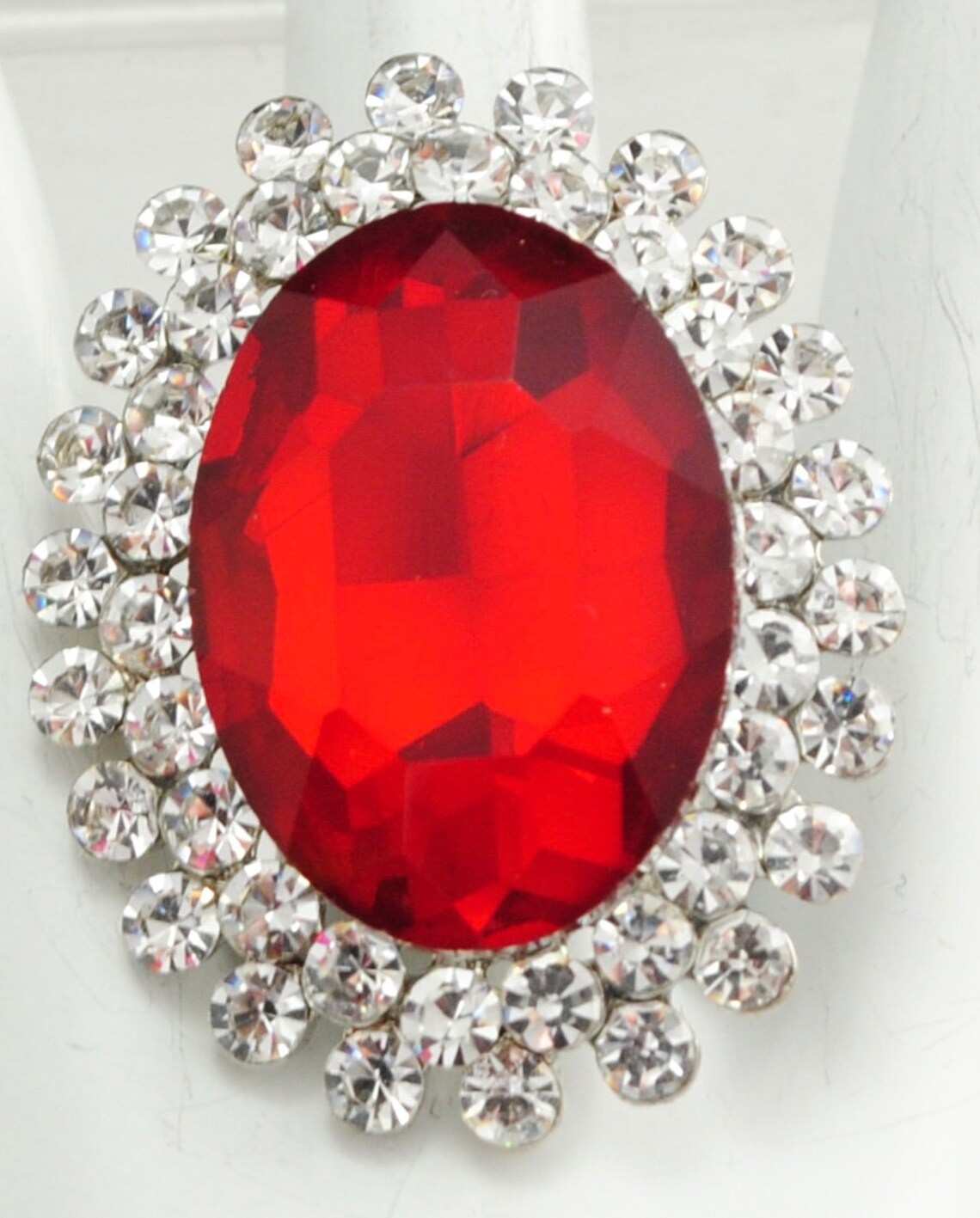 Red Cocktail Ring Clear Rhinestones Big Oval Ring Gift for | Etsy