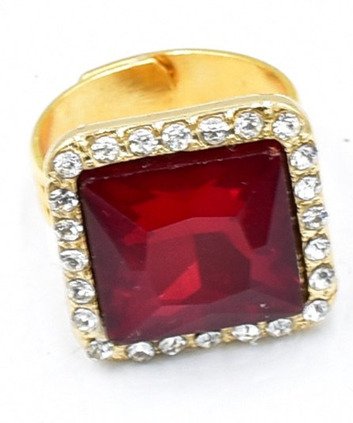 Ruby Red Square Cocktail Ring Clear Rhinestones Gold Ring | Etsy
