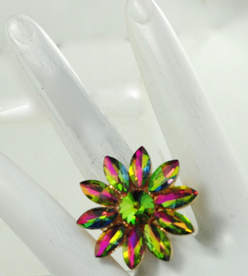 Rainbow Flower Ring Multicolor AB Rhinestones Gift for Women - Etsy