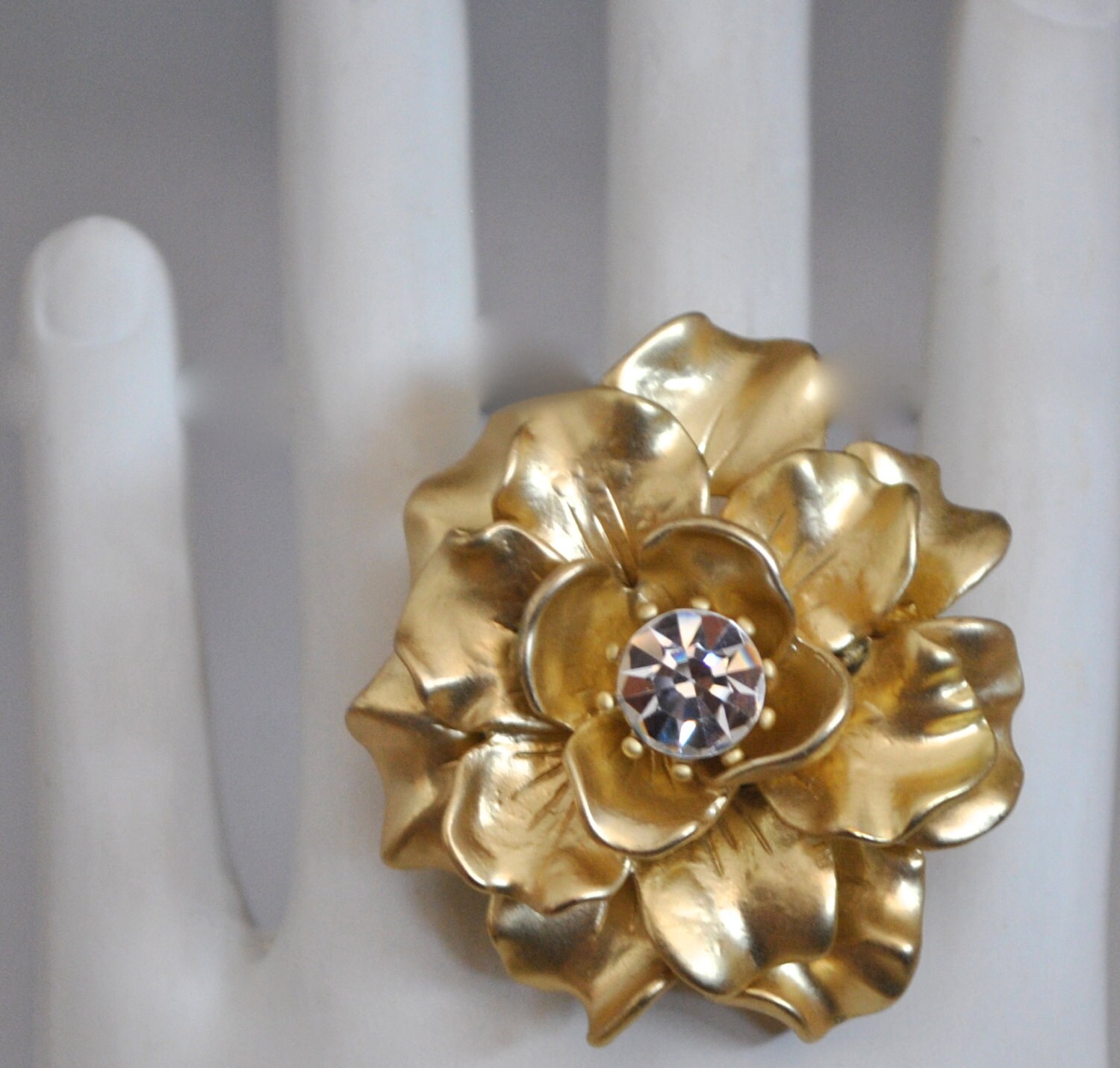 Flower Ring Rhinestone Gold Ring Cocktail Ring Gift for Women - Etsy