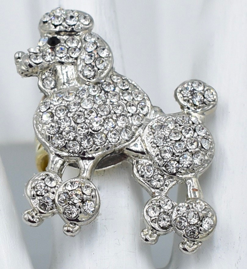 Rhinestone French Poodle Ring Silver Dog Ring Adjustable Ring | Etsy