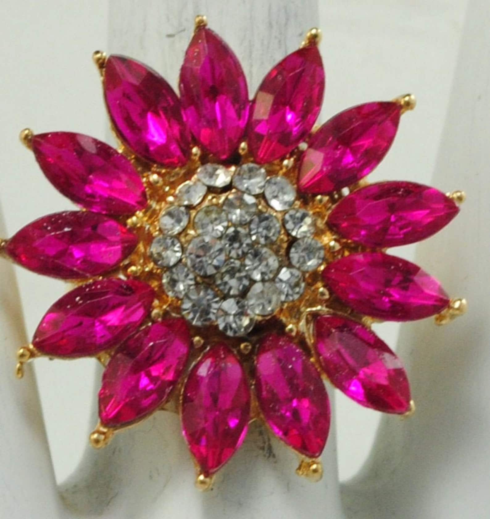 Pink Rhinestone Flower Ringgold Ring Gift for Her Adjustable - Etsy