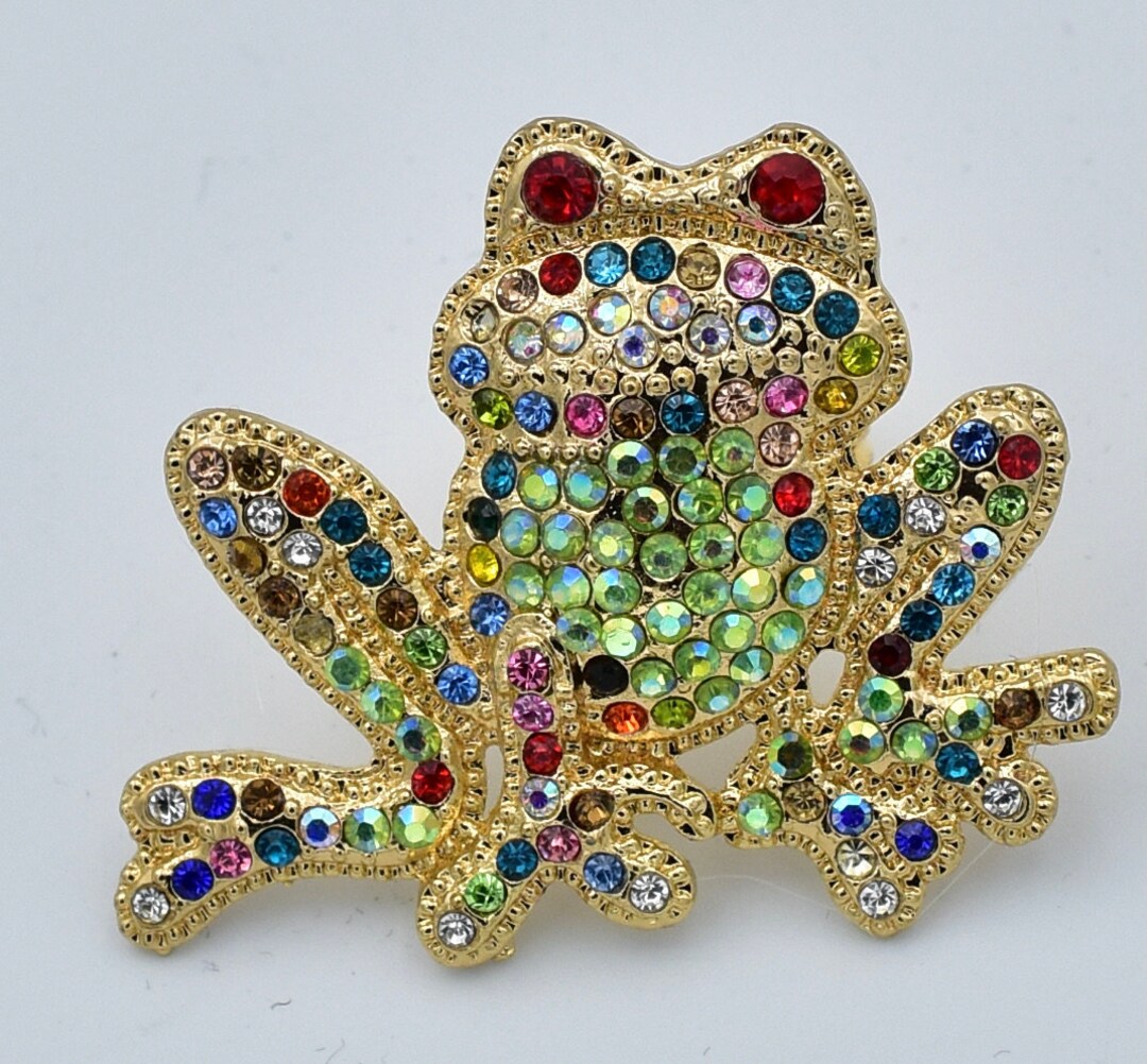 Multicolor Rhinestone Frog Ring Gold Ring Summer Jewelry Adjustable ...