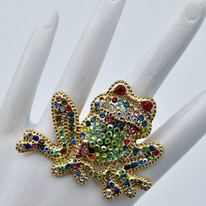 Multicolor Rhinestone Frog Ring Gold Ring Summer Jewelry Adjustable ...