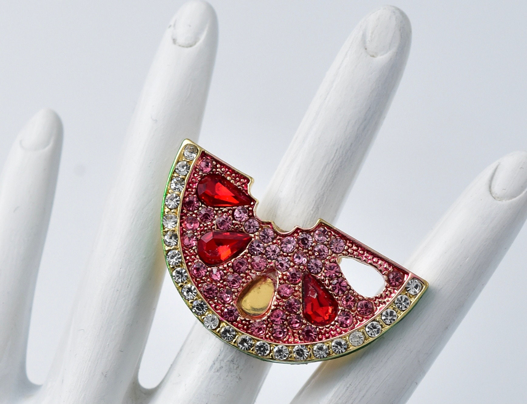 Pink Rhinestone Watermelon Ring Summer Jewelry Fruit Jewelry | Etsy