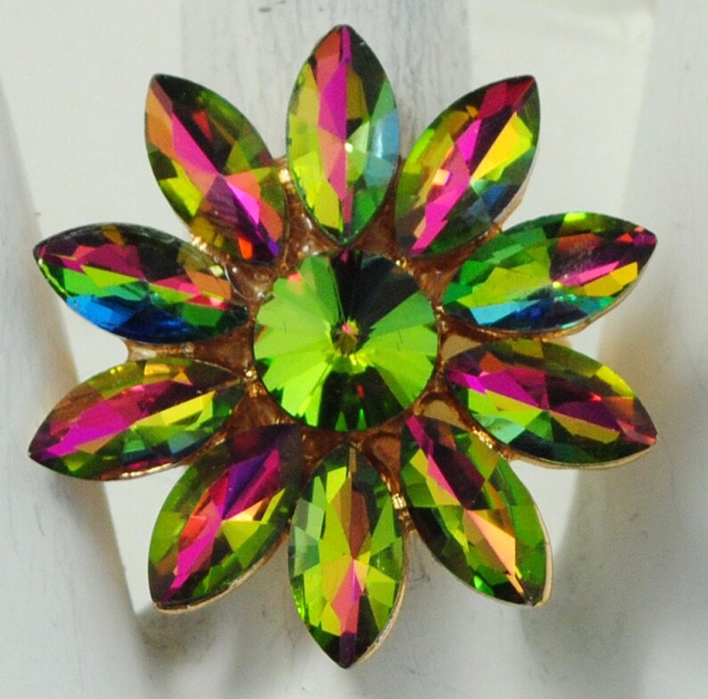 Rainbow Flower Ring Multicolor AB Rhinestones Gift for Women - Etsy