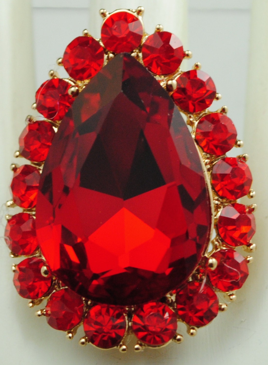 Big Red Cocktail Ring Red Rhinestones Teardrop Ring Holiday | Etsy