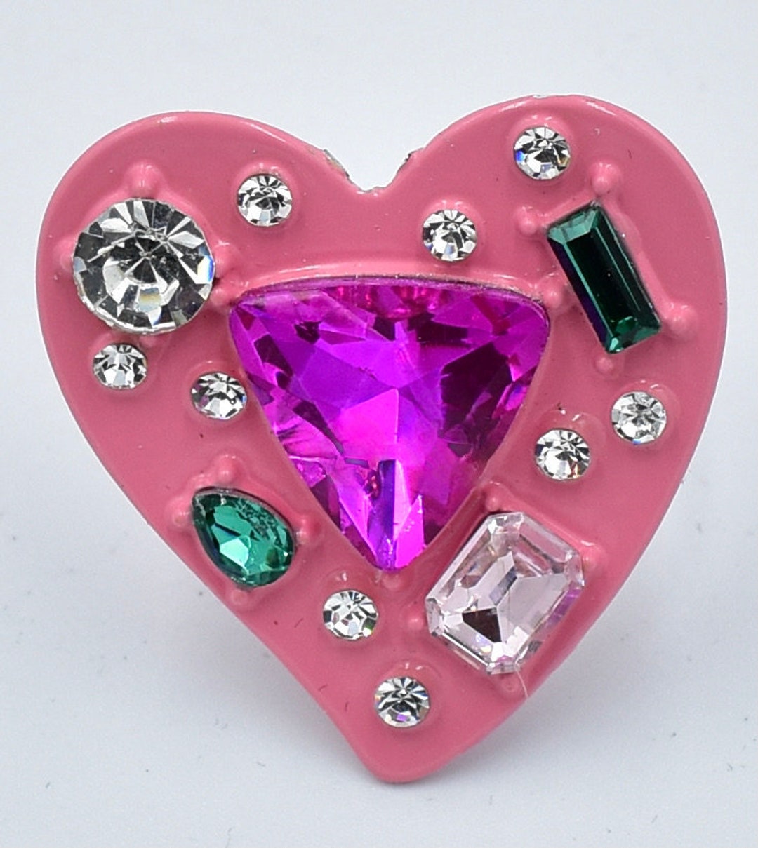 Pink Heart Ring With Rhinestones Valentine's Day Gift Adjustable Ring ...