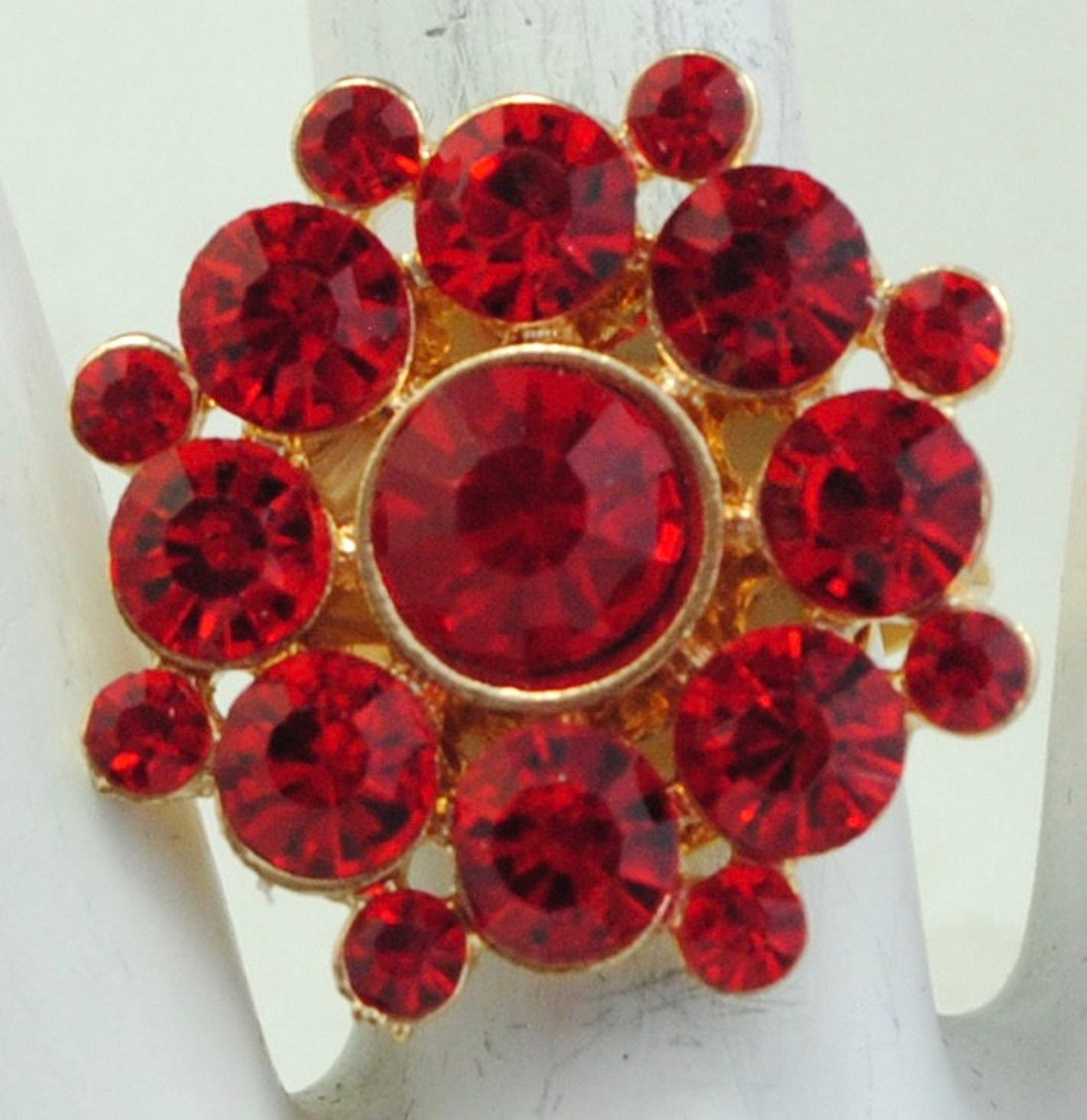 Red Rhinestone Ring Floral Ring Gold Ring Holiday Jewelry Gift - Etsy