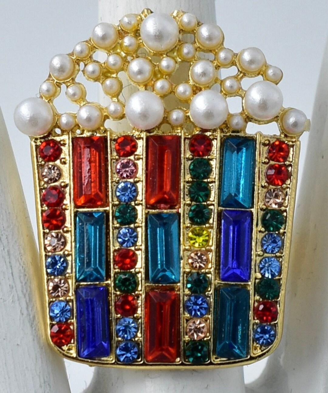 Popcorn Ring Rhinestones &pearls Gold Ring Colorful Ring Adjustable ...