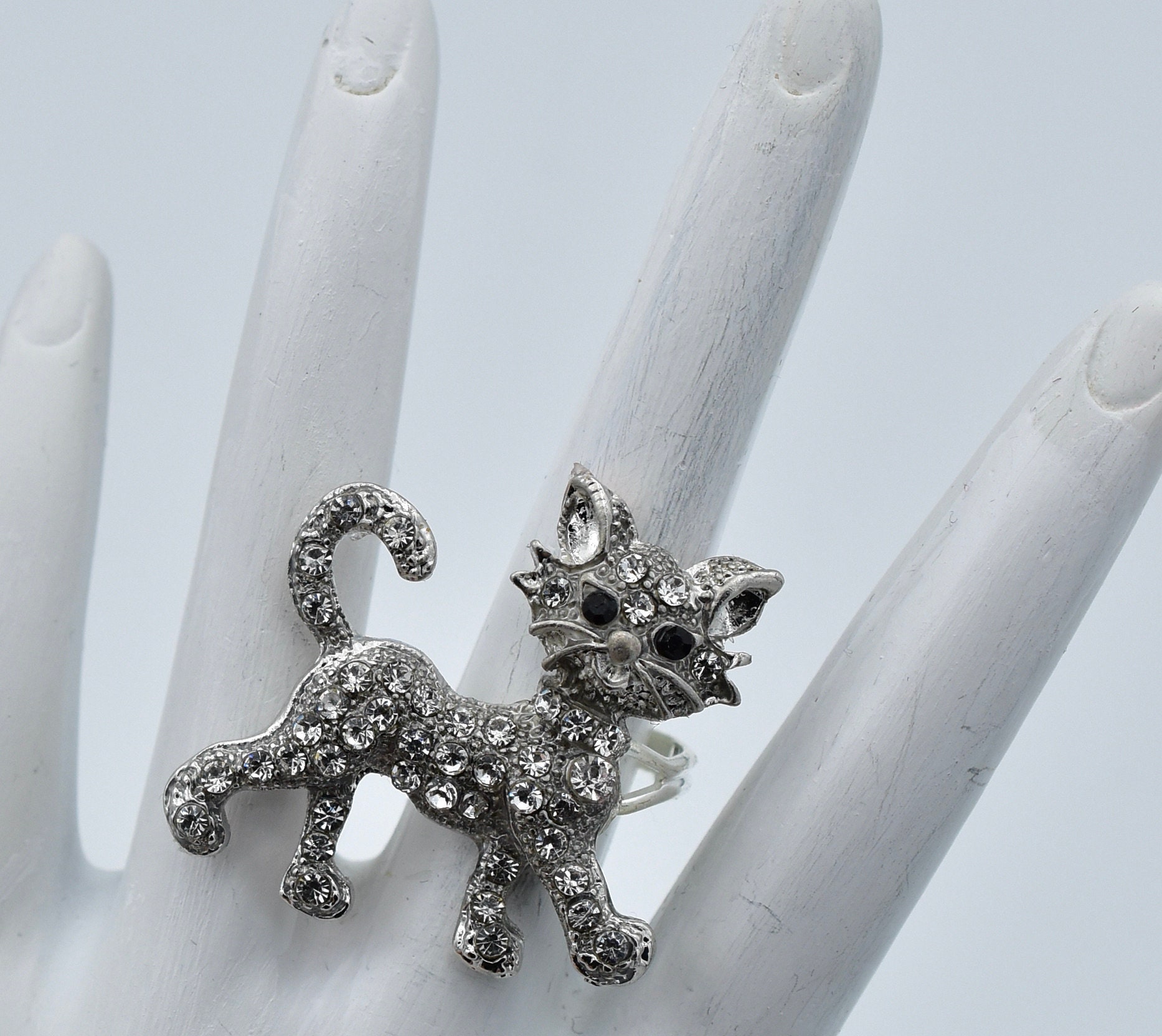 Rhinestone Cat Ring Silver Ring Pet Jewelry Adjustable Ring | Etsy