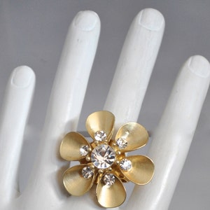 Gold Flower Ring Rhinestone Ring Cocktail Ring Gift for Her Adjustable ...