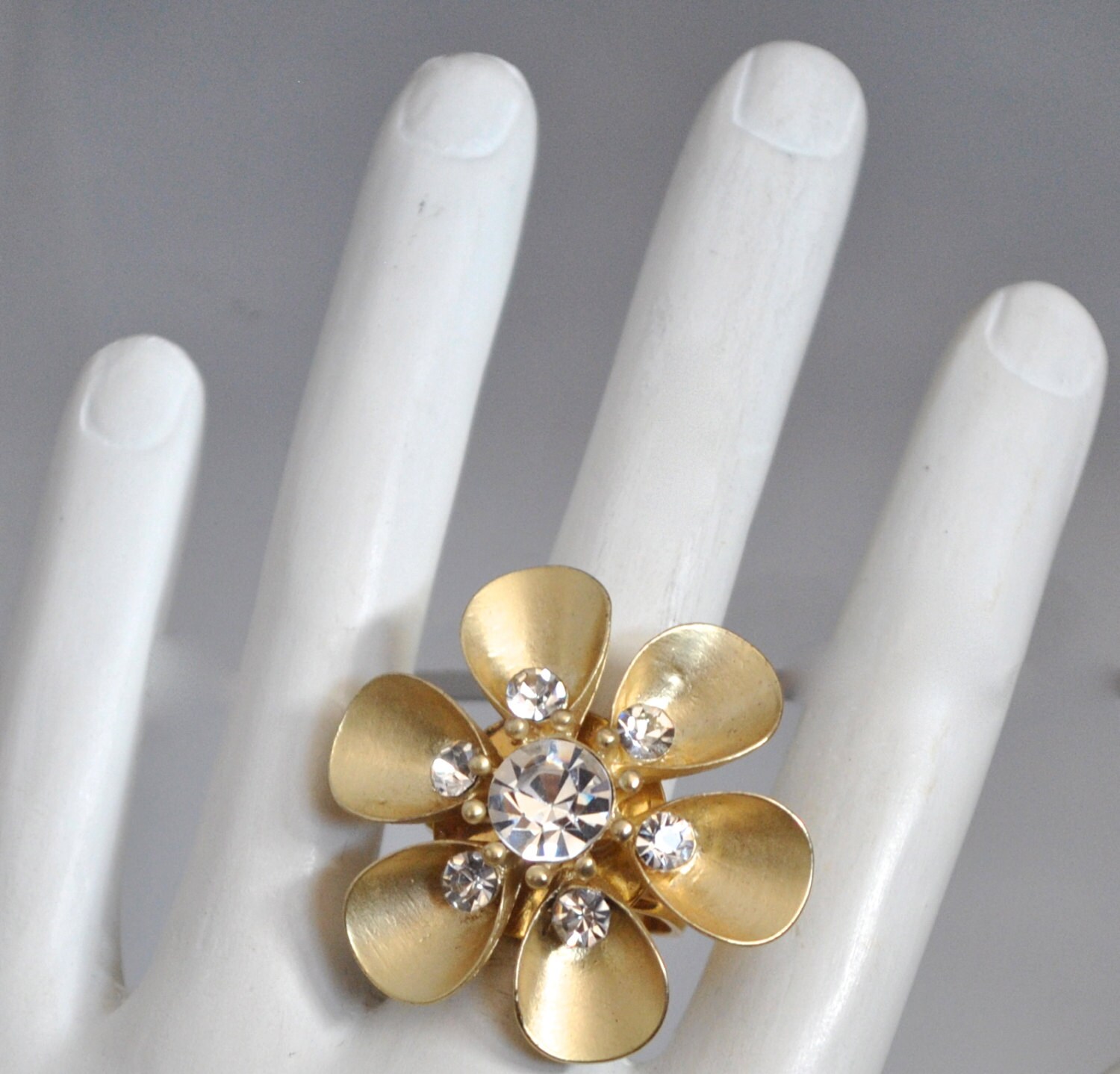 Gold Flower Ring Rhinestone Ring Cocktail Ring Gift for Her - Etsy UK