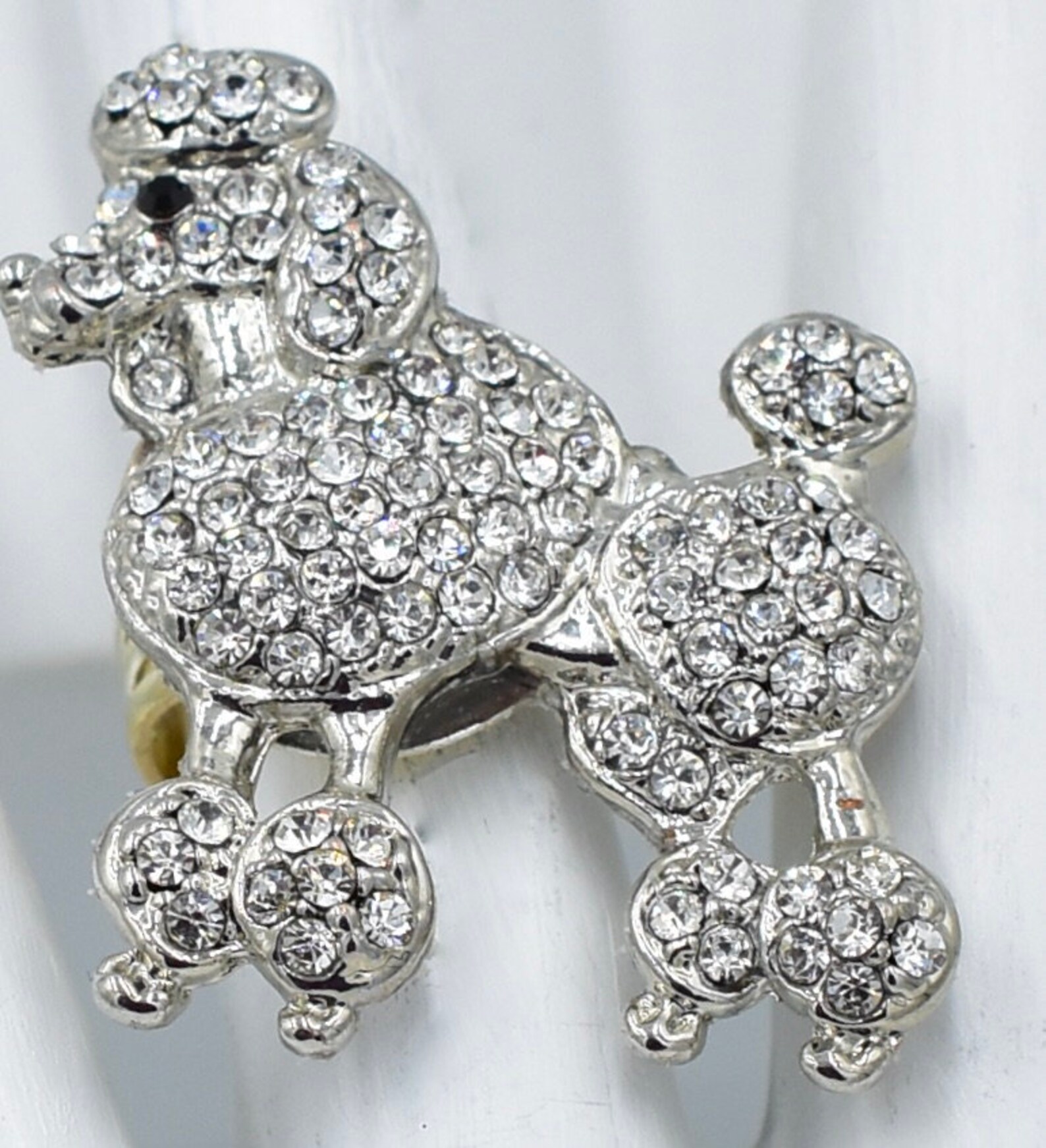 Rhinestone French Poodle Ring Silver Dog Ring Adjustable Ring | Etsy