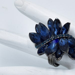 Navy Blue Cocktail Ring Marquise Rhinestone Ring Crystal Ring ...