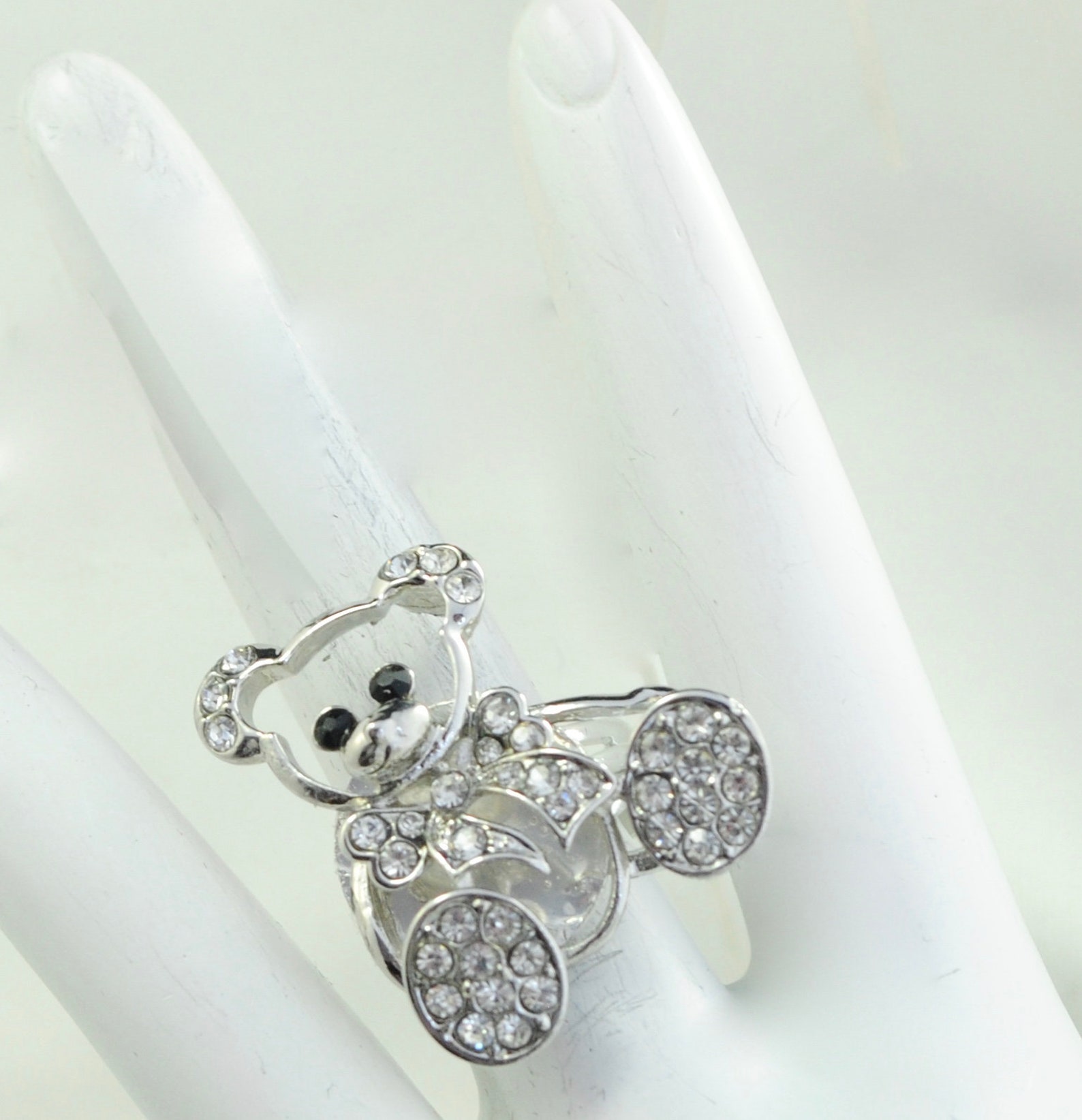 Teddy Bear Ring Rhinestones Silver Ring Gift for Her - Etsy