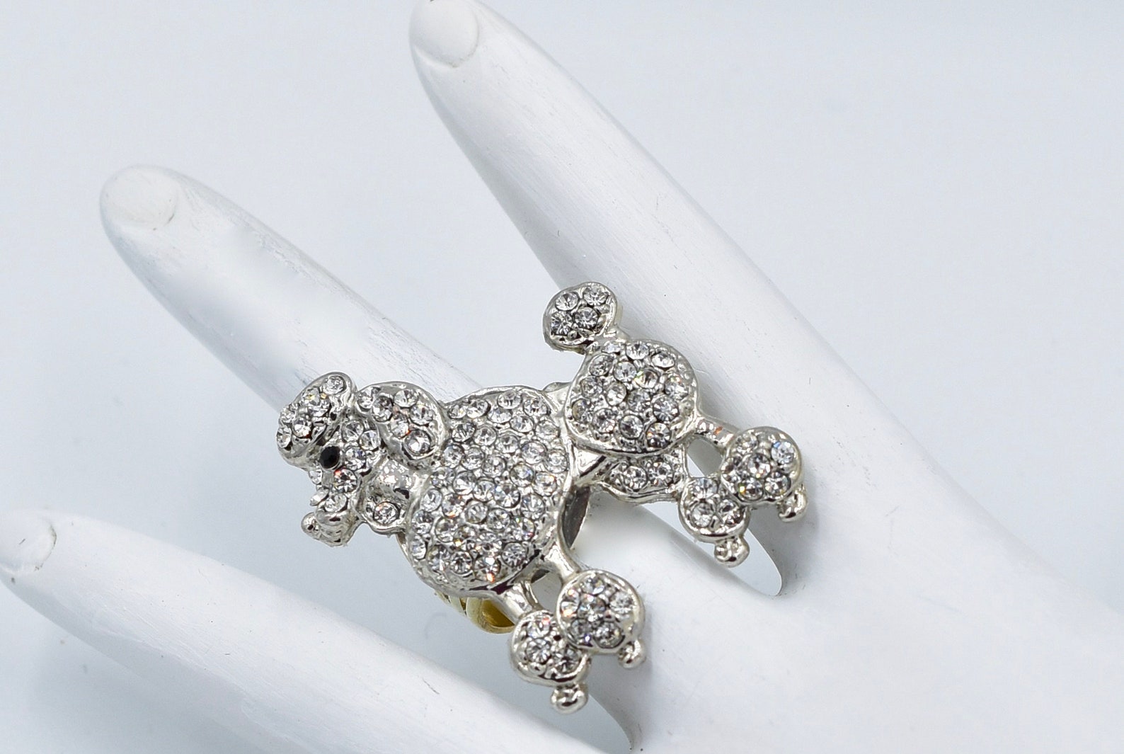 Rhinestone French Poodle Ring Silver Dog Ring Adjustable Ring | Etsy