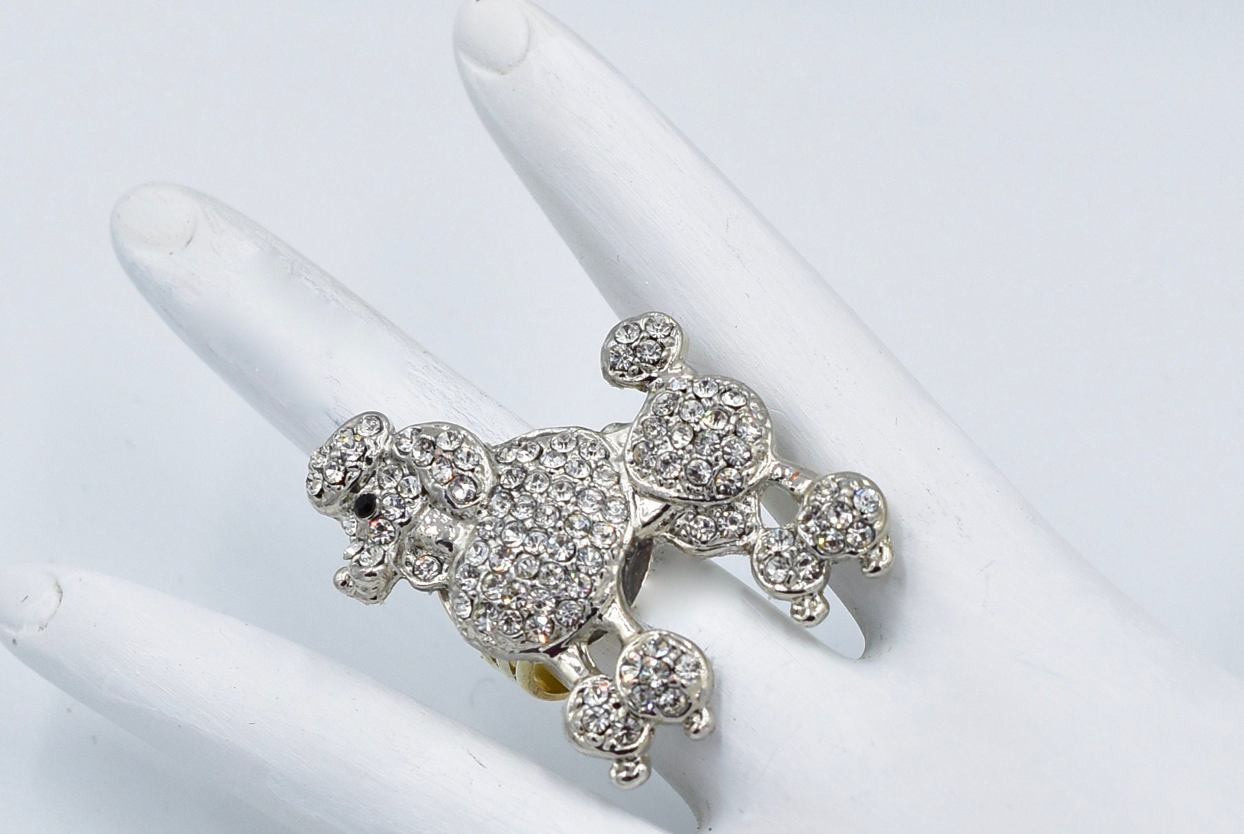 Rhinestone French Poodle Ring Silver Dog Ring Adjustable Ring | Etsy