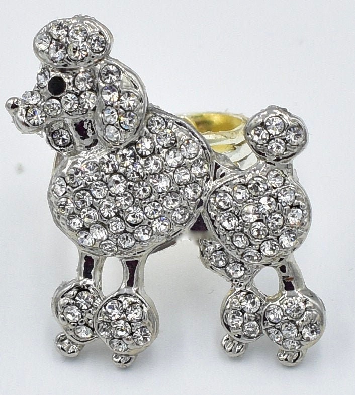 Rhinestone French Poodle Ring Silver Dog Ring Adjustable Ring | Etsy