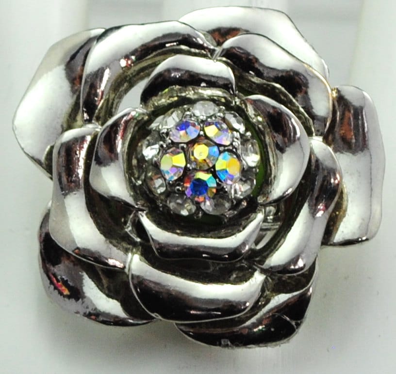 Silver Flower Ring AB Rhinestones Gift for Her Cocktail Ring - Etsy