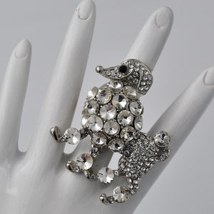 Rhinestone Poodle Dog Ring Silver Ring Big Dog Ring Pet Jewelry ...