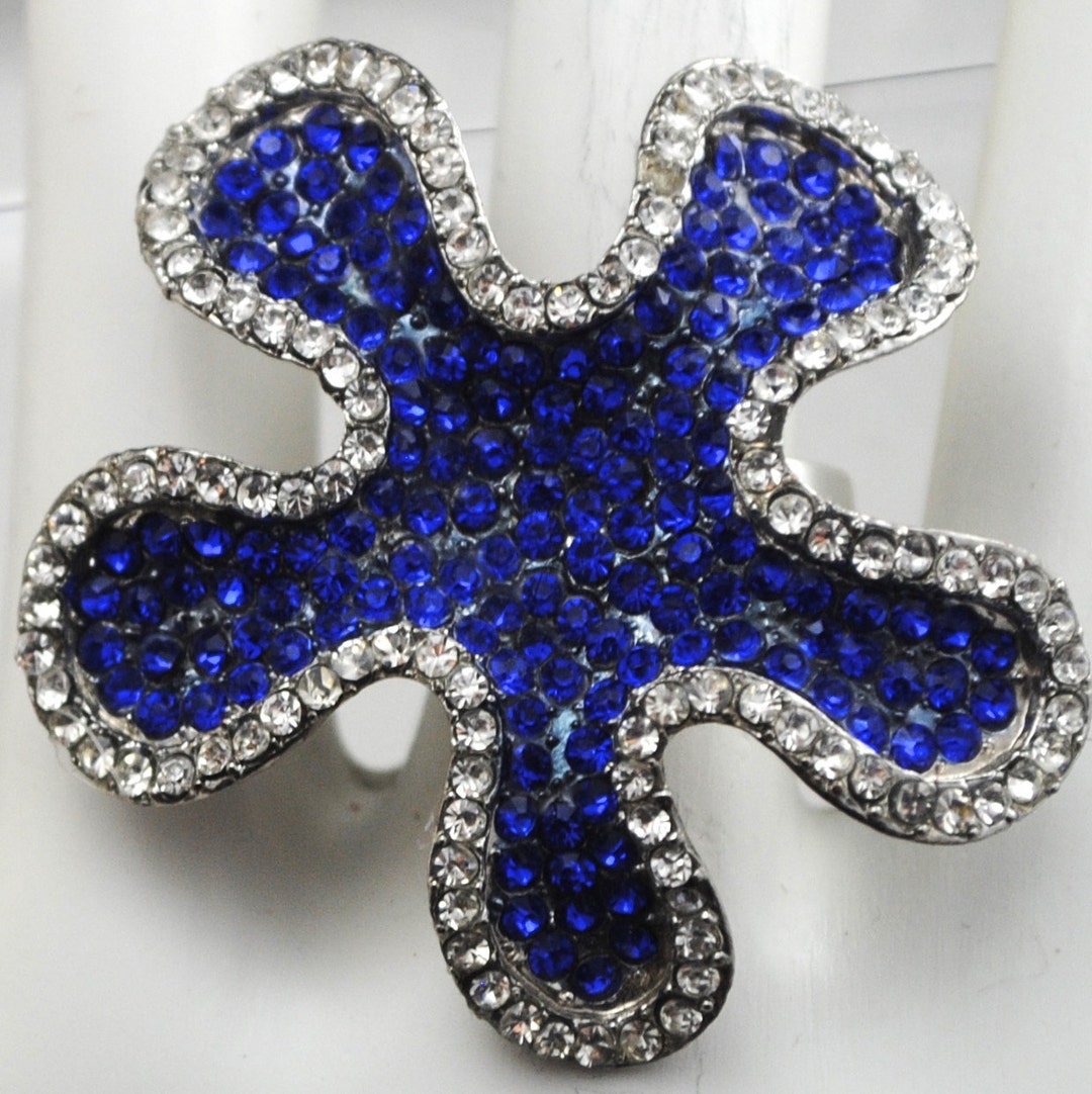 Blue Cocktail Ring Rhinestone Abstract Ring ,gift for Women,adjustable ...